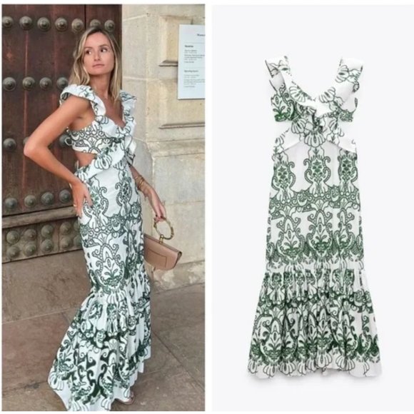 Zara | Dresses | Zara New Woman Long Ruffled Dress Limited Edition ...